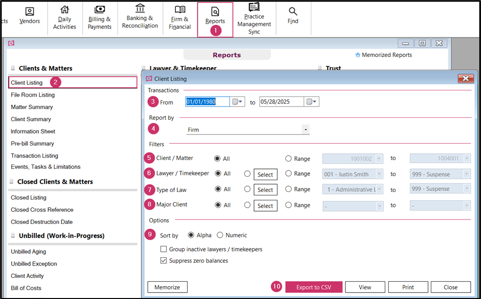 Client Listing Report
