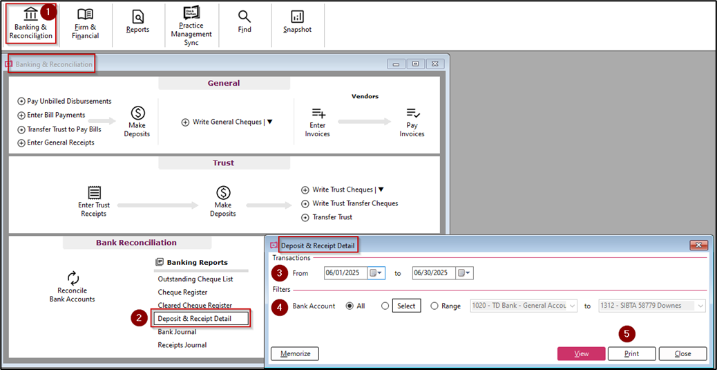 Deposit and Receipts Details Report