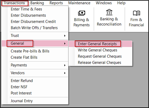 How to Enter a General Receipt to a Client/Matter