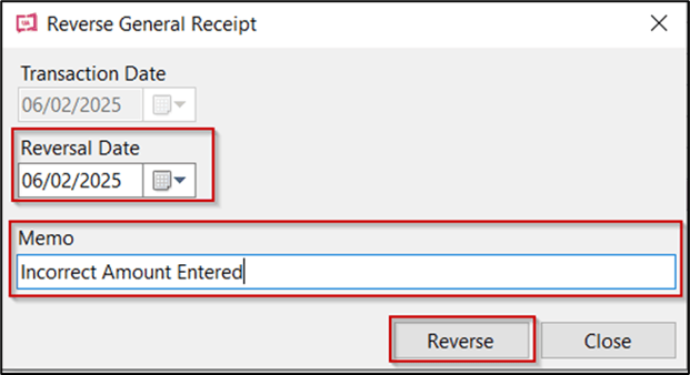 How to Reverse a General Cheque posted to a General Ledger Account