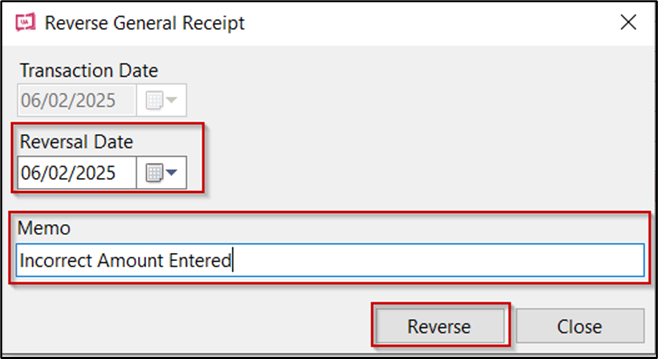 How to Reverse a General Cheque posted to a General Ledger Account